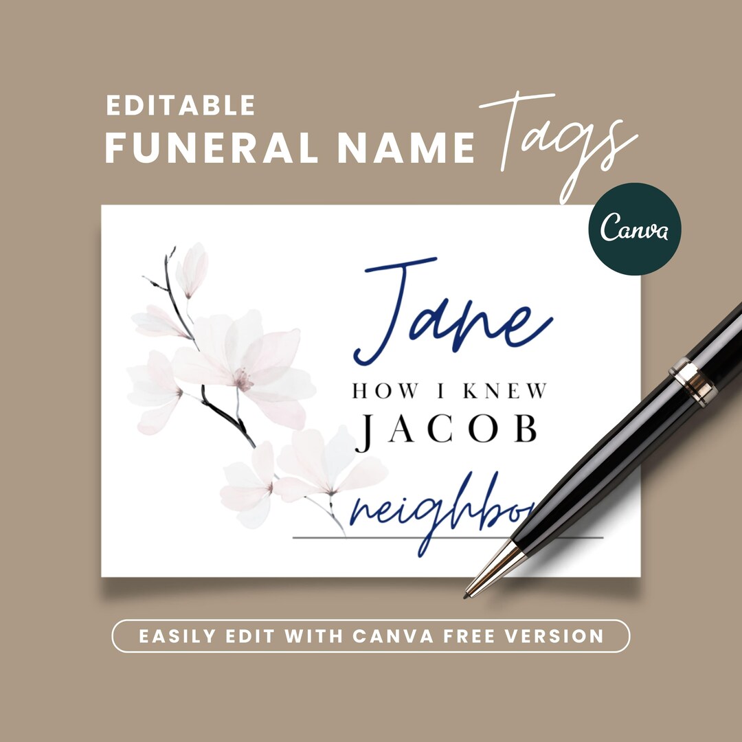 Funeral Name Tags, Celebration of Life Customized Name Badge, Memorial ...