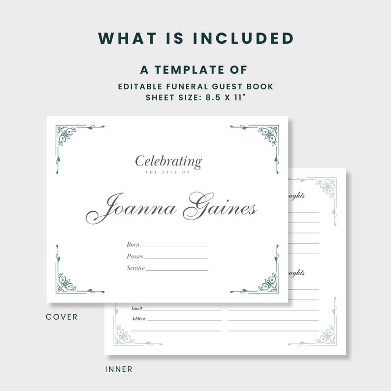 Funeral Guest Book, Celebration of Life Guest Book, Memory Book for ...