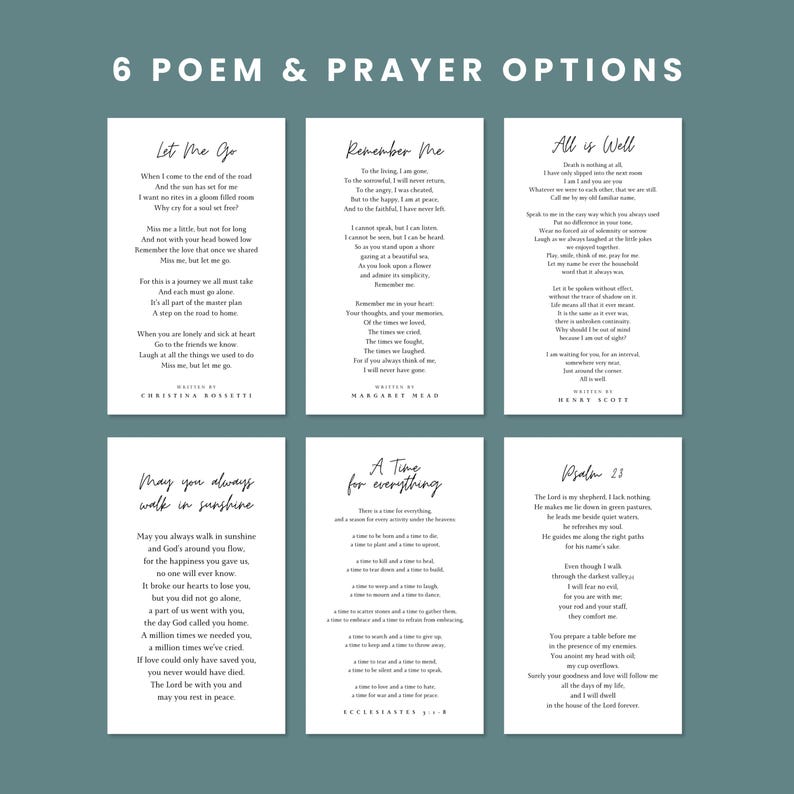 Funeral Prayer Card Template, Memorial Prayer Card, Funeral Poem ...