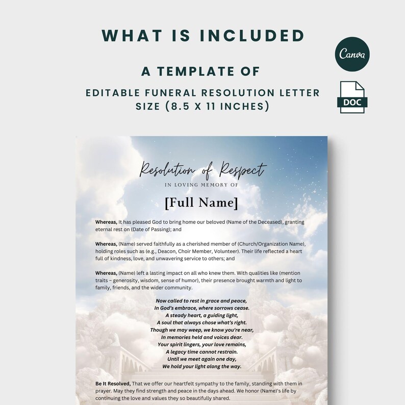 Funeral Resolution Letter, Memorial Resolution, in Loving Memory ...