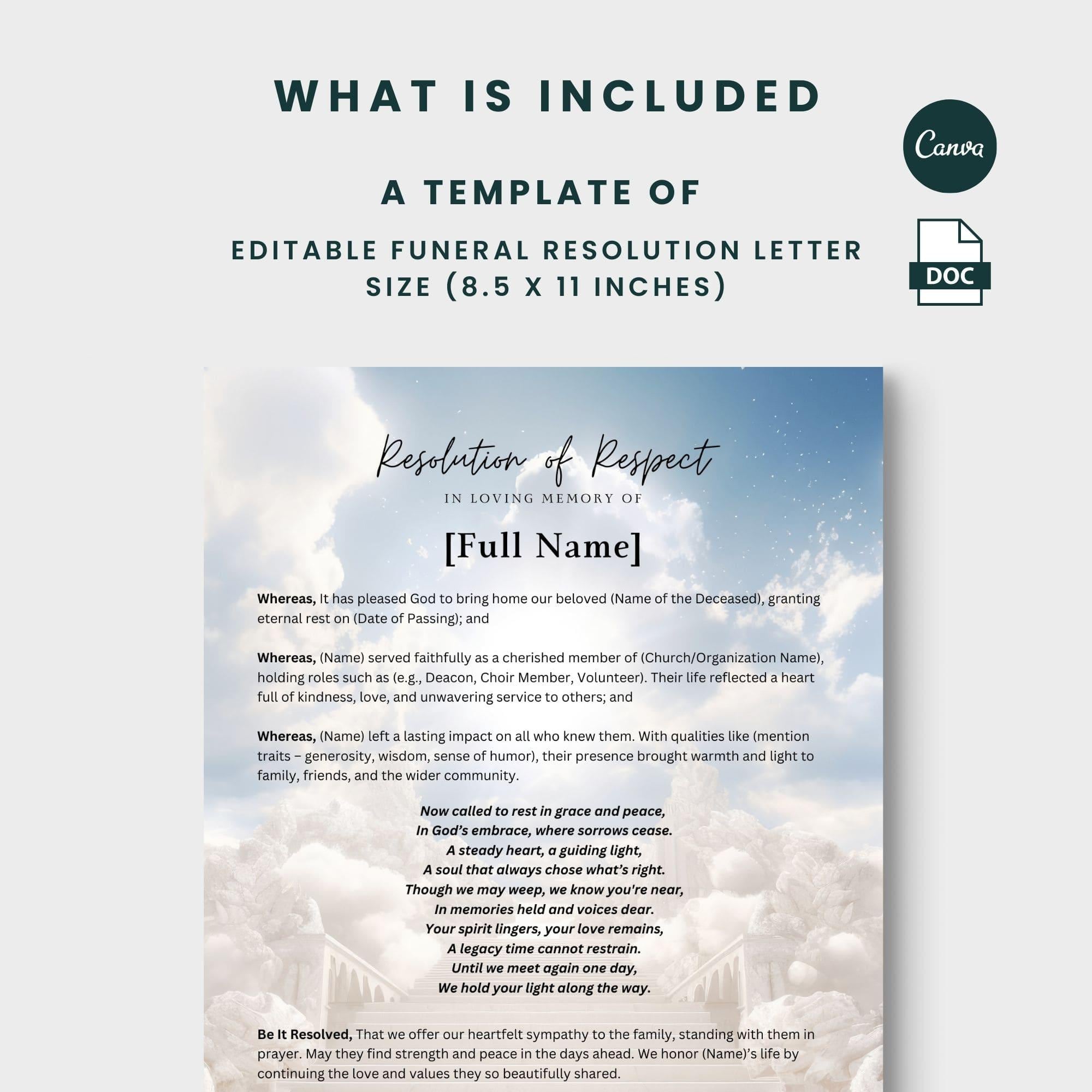 Funeral Resolution Letter, Memorial Resolution, in Loving Memory ...