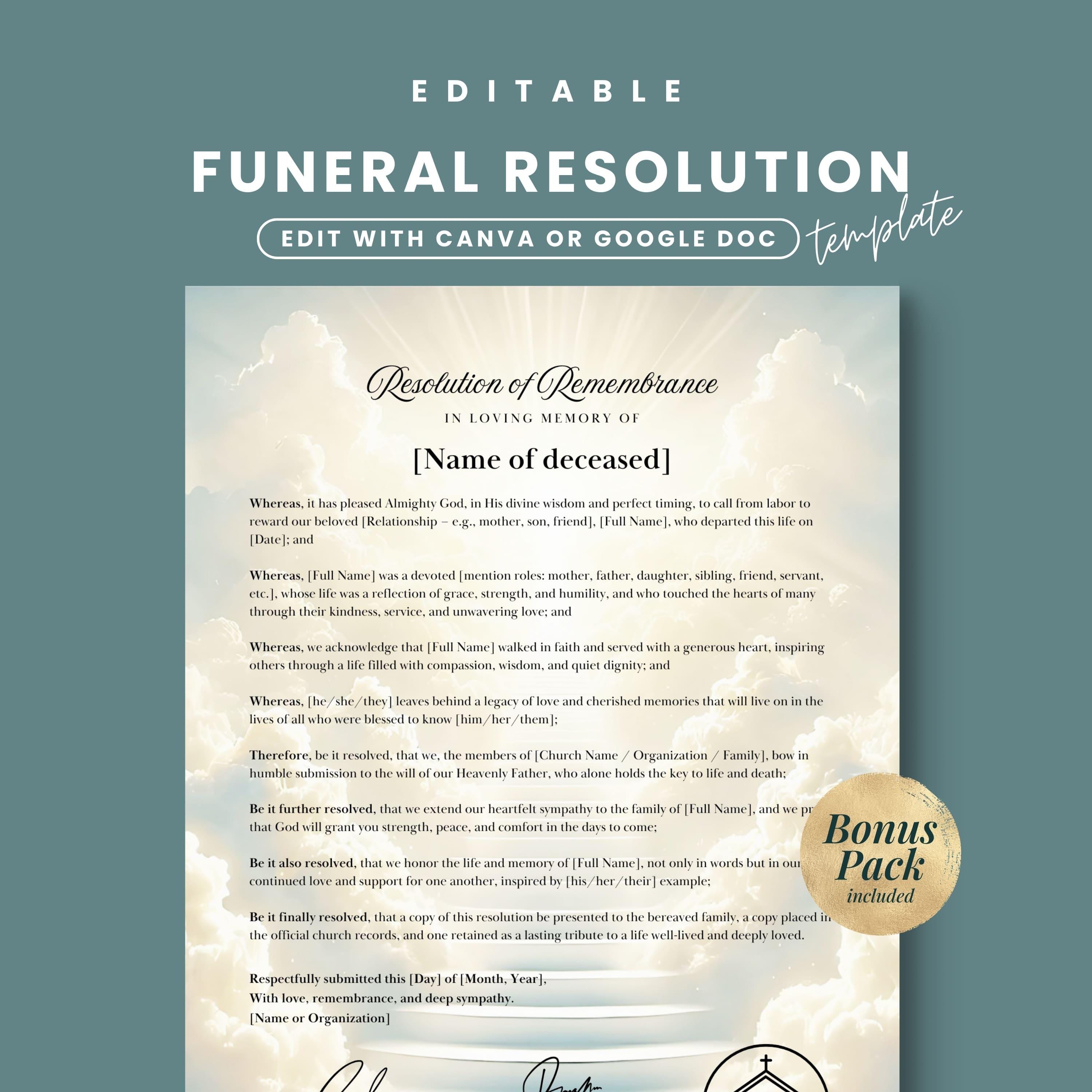 Funeral Resolution Letter, Memorial Resolution, in Loving Memory ...