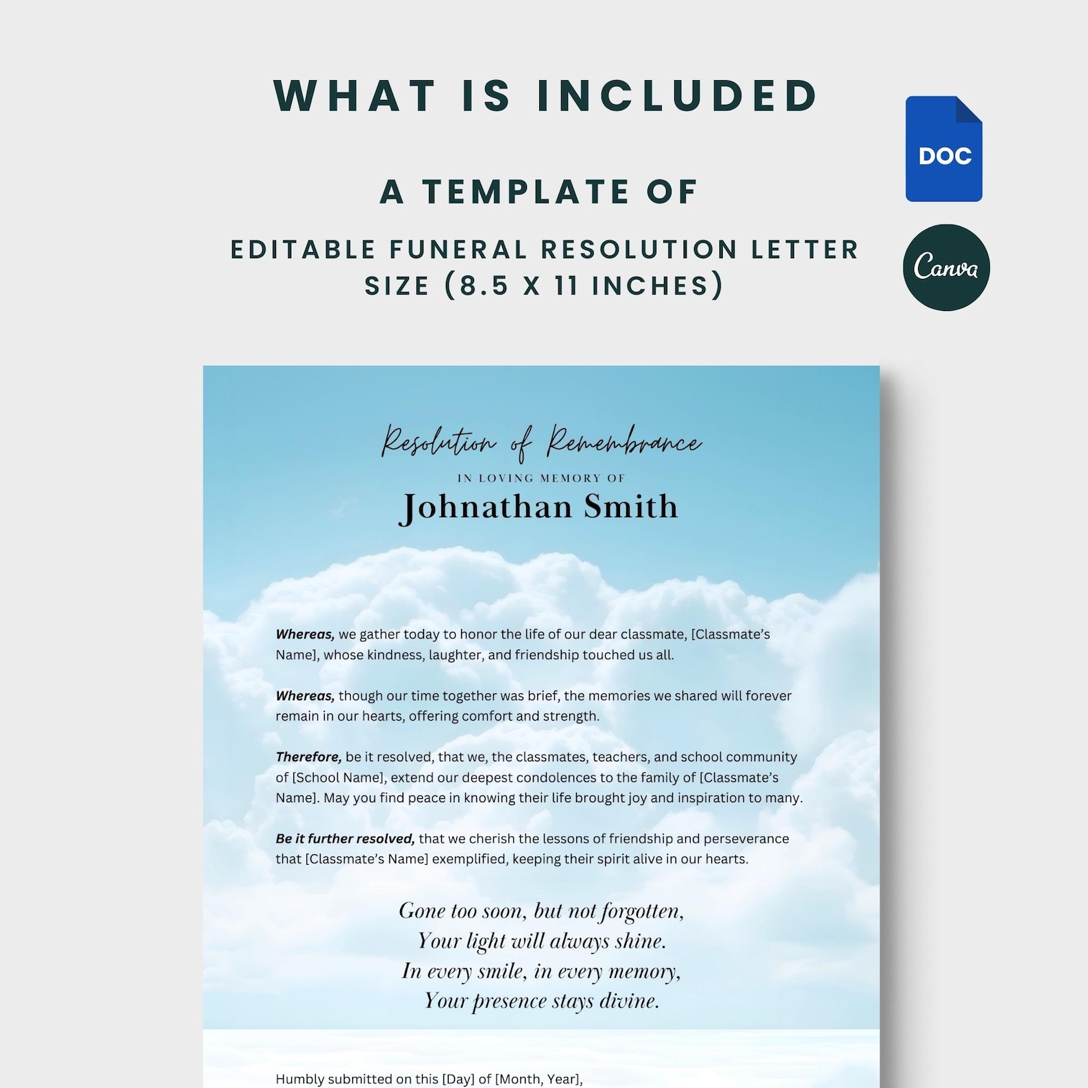 Funeral Resolution Letter for Classmate, Memorial Resolution for Friend ...