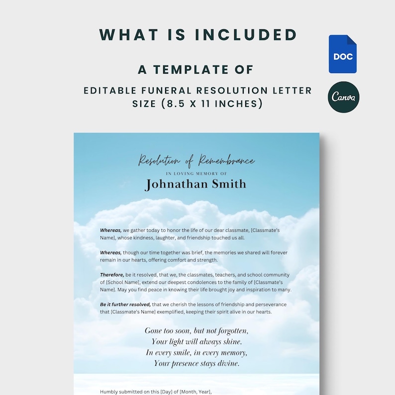 Funeral Resolution Letter for Classmate, Memorial Resolution for Friend ...