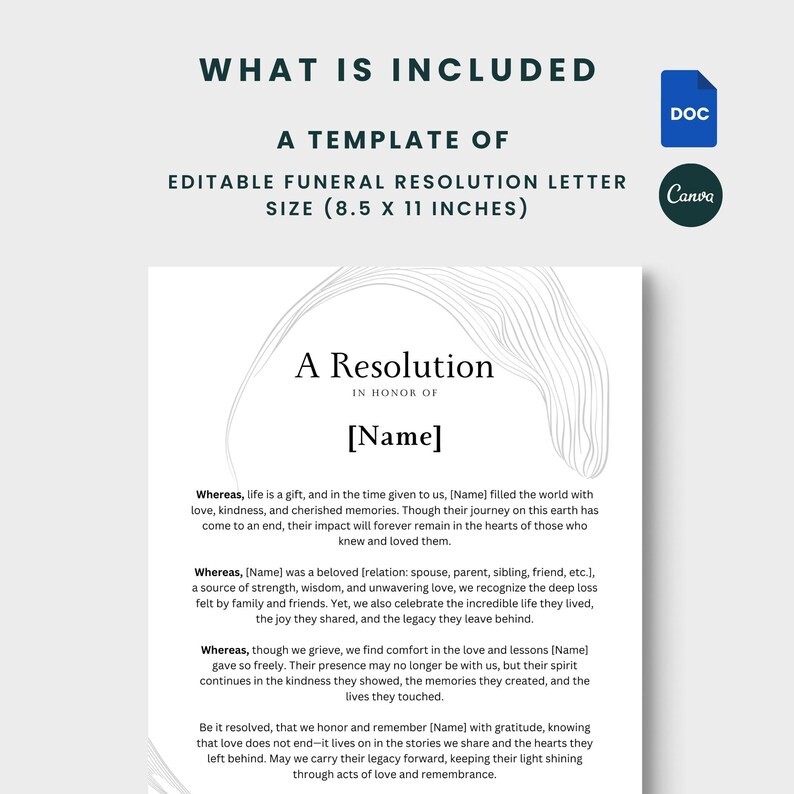 Funeral Resolution Letter, Memorial Resolution, in Loving Memory ...