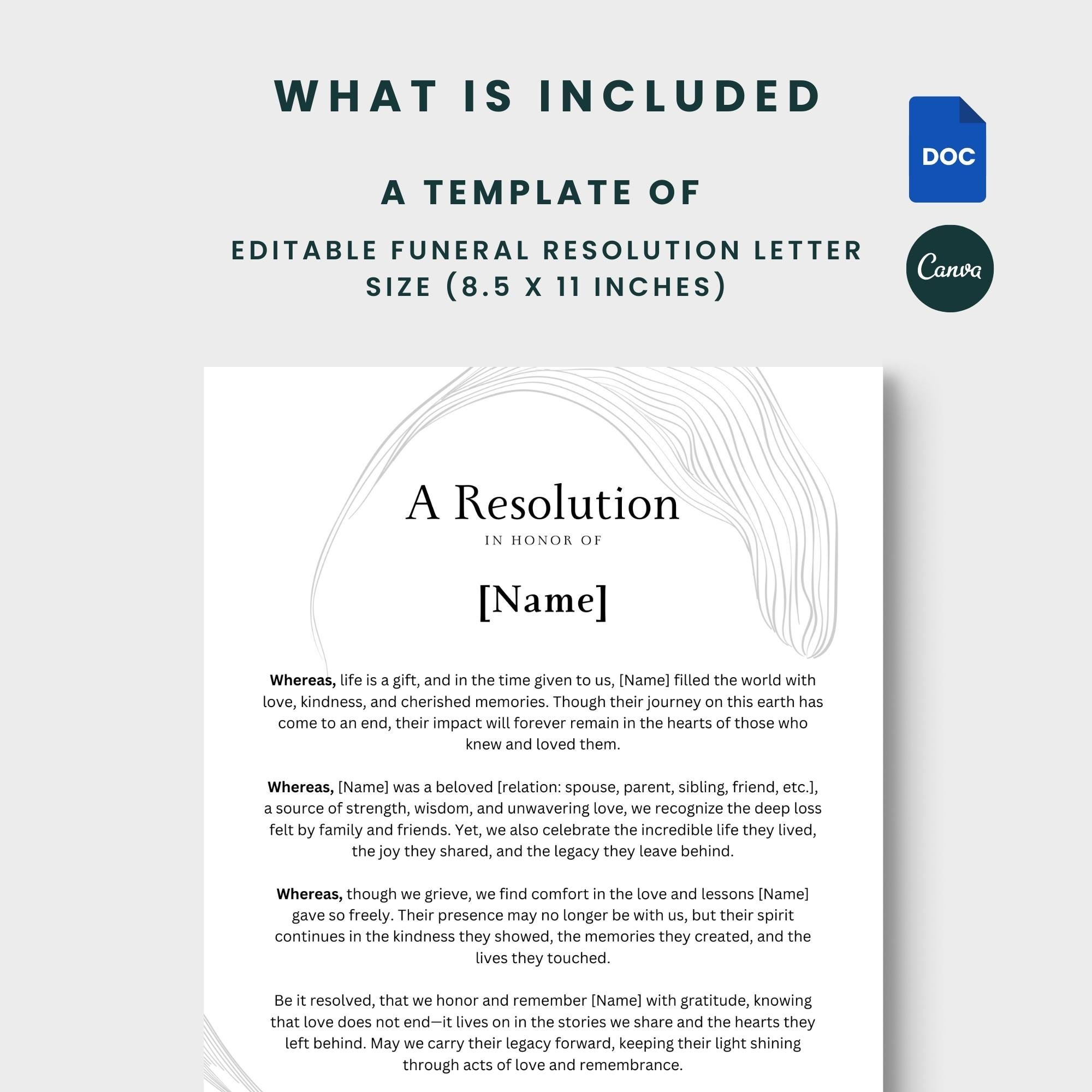 Funeral Resolution Letter, Memorial Resolution, in Loving Memory ...
