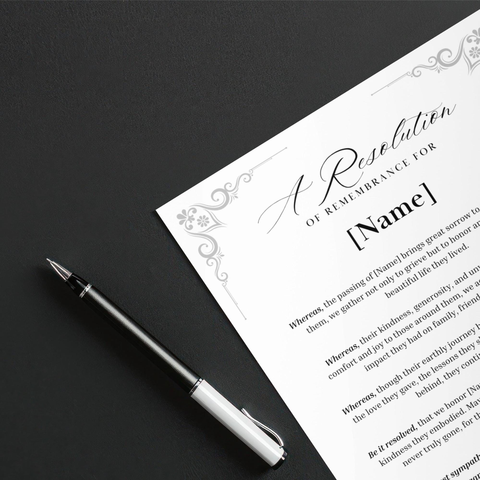 Funeral Resolution Letter, Memorial Resolution, in Loving Memory ...