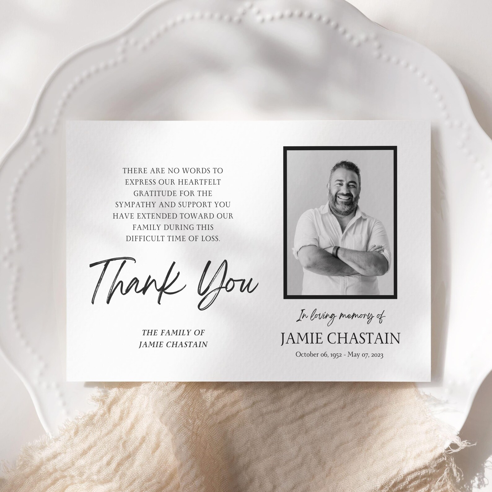 Minimal Memorial Thank You Card Template, Simple Funeral Thank You Card ...