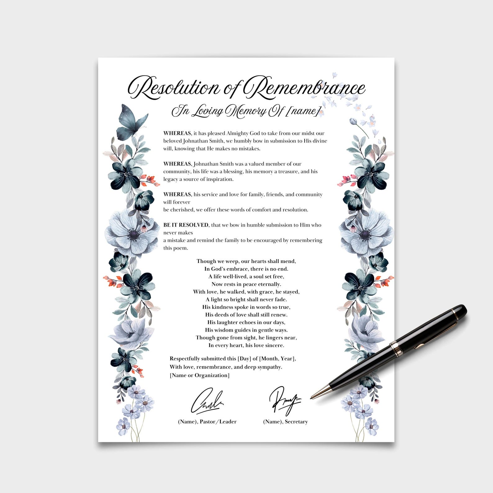 Funeral Resolutions for Black Churches, Memorial Resolution, in Loving ...