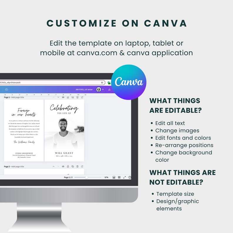 Funeral Program Template, Celebration of Life Program, Modern Funeral ...