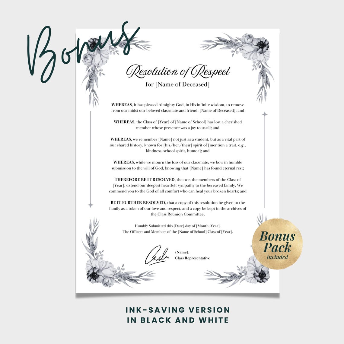Funeral Resolutions for Classmates, Memorial Resolution, in Loving ...