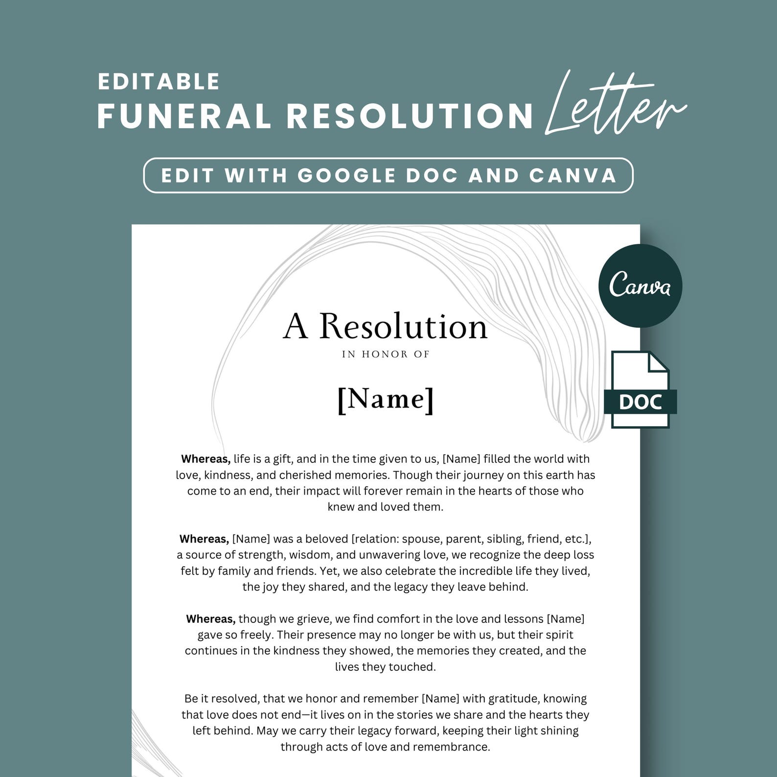 Funeral Resolution Letter, Memorial Resolution, in Loving Memory ...
