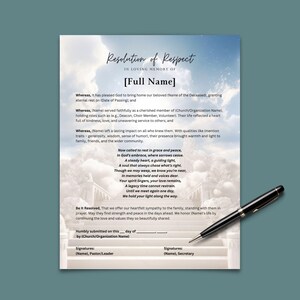Funeral Resolution Letter, Memorial Resolution, in Loving Memory ...