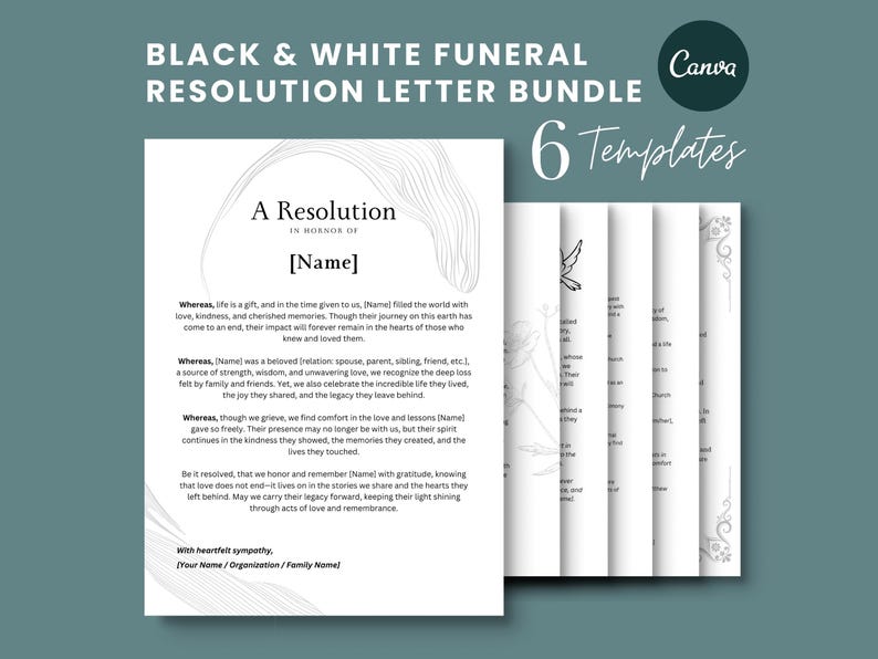 Funeral Resolution Letter Bundle, Memorial Resolution, in Loving Memory ...