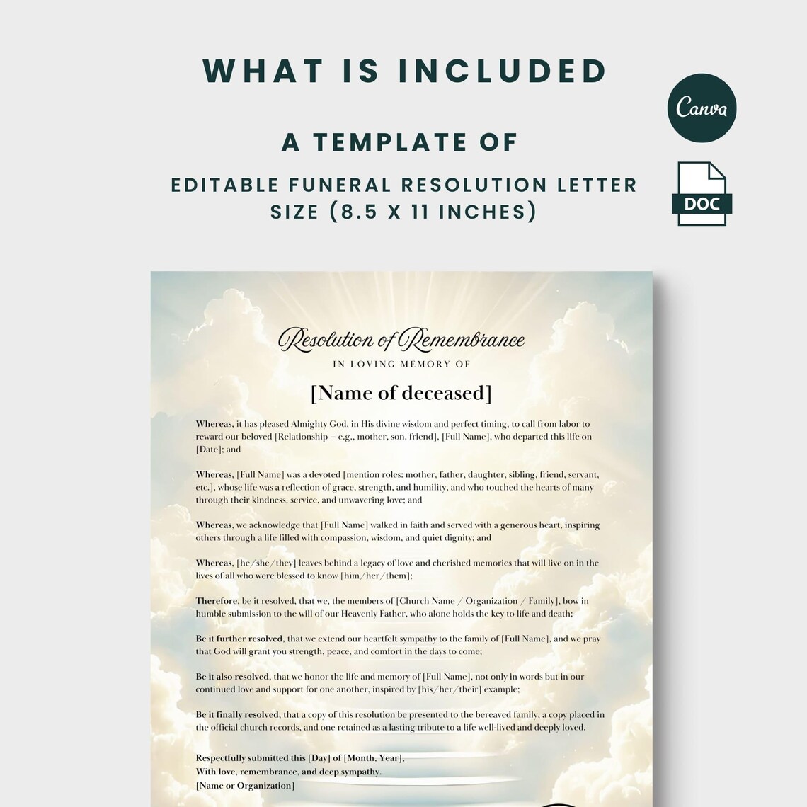 Funeral Resolution Letter, Memorial Resolution, in Loving Memory ...