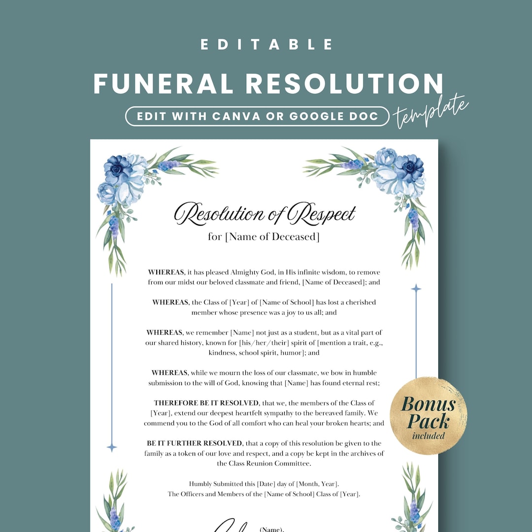 Funeral Resolutions for Classmates, Memorial Resolution, in Loving ...