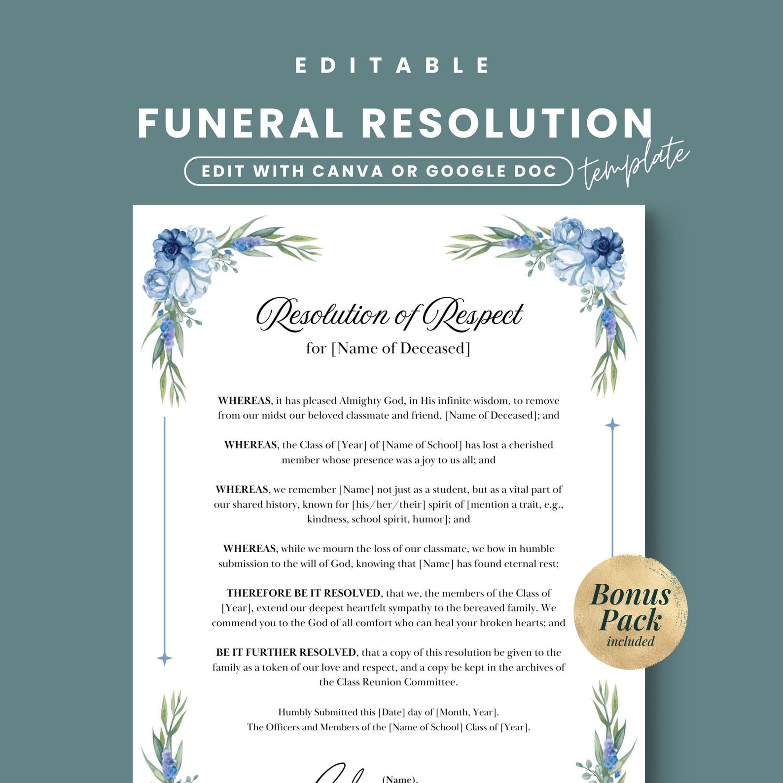 Funeral Resolutions for Classmates, Memorial Resolution, in Loving ...