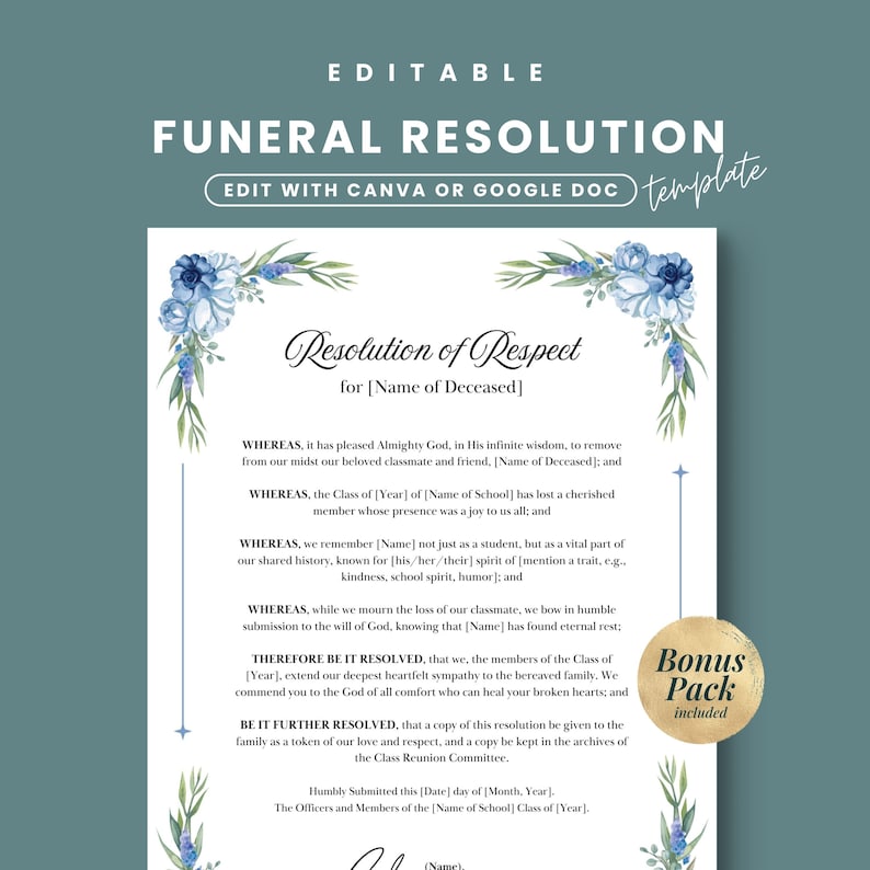 Funeral Resolutions for Classmates, Memorial Resolution, in Loving ...