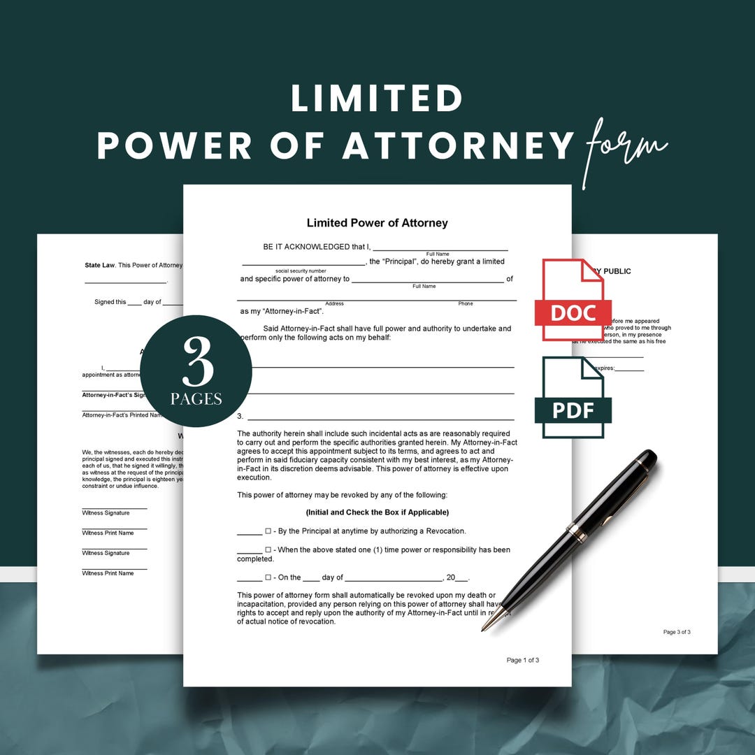 Printable Limited Power of Attorney Template, Financial Power of ...