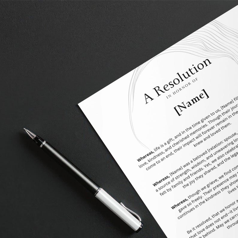 Funeral Resolution Letter, Memorial Resolution, in Loving Memory ...