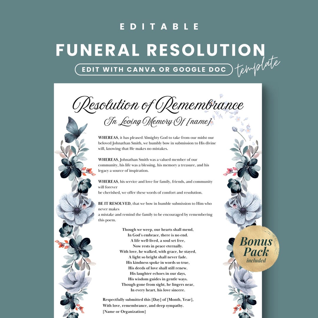 Funeral Resolutions for Black Churches, Memorial Resolution, in Loving ...