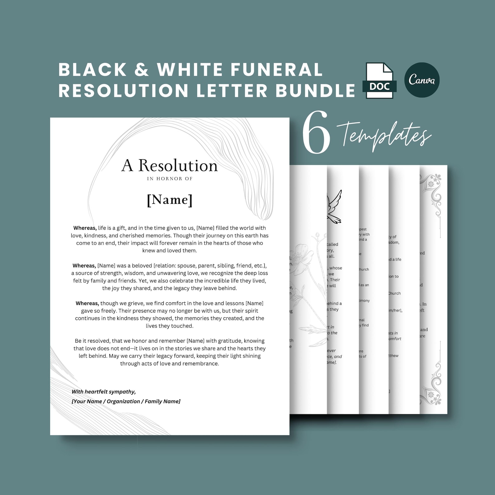 Funeral Resolution Letter Bundle, Memorial Resolution, in Loving Memory ...