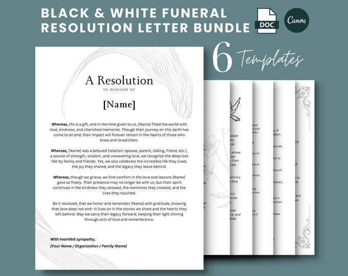 Funeral Resolution Letter, Memorial Resolution, in Loving Memory ...