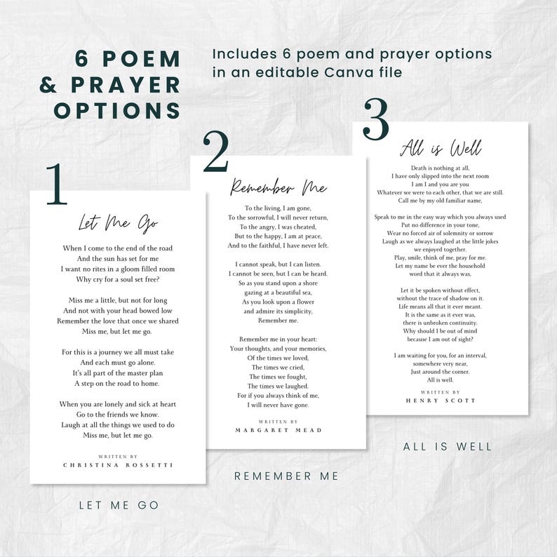 Funeral Prayer Card Template, Memorial Prayer Card, Funeral Poem ...