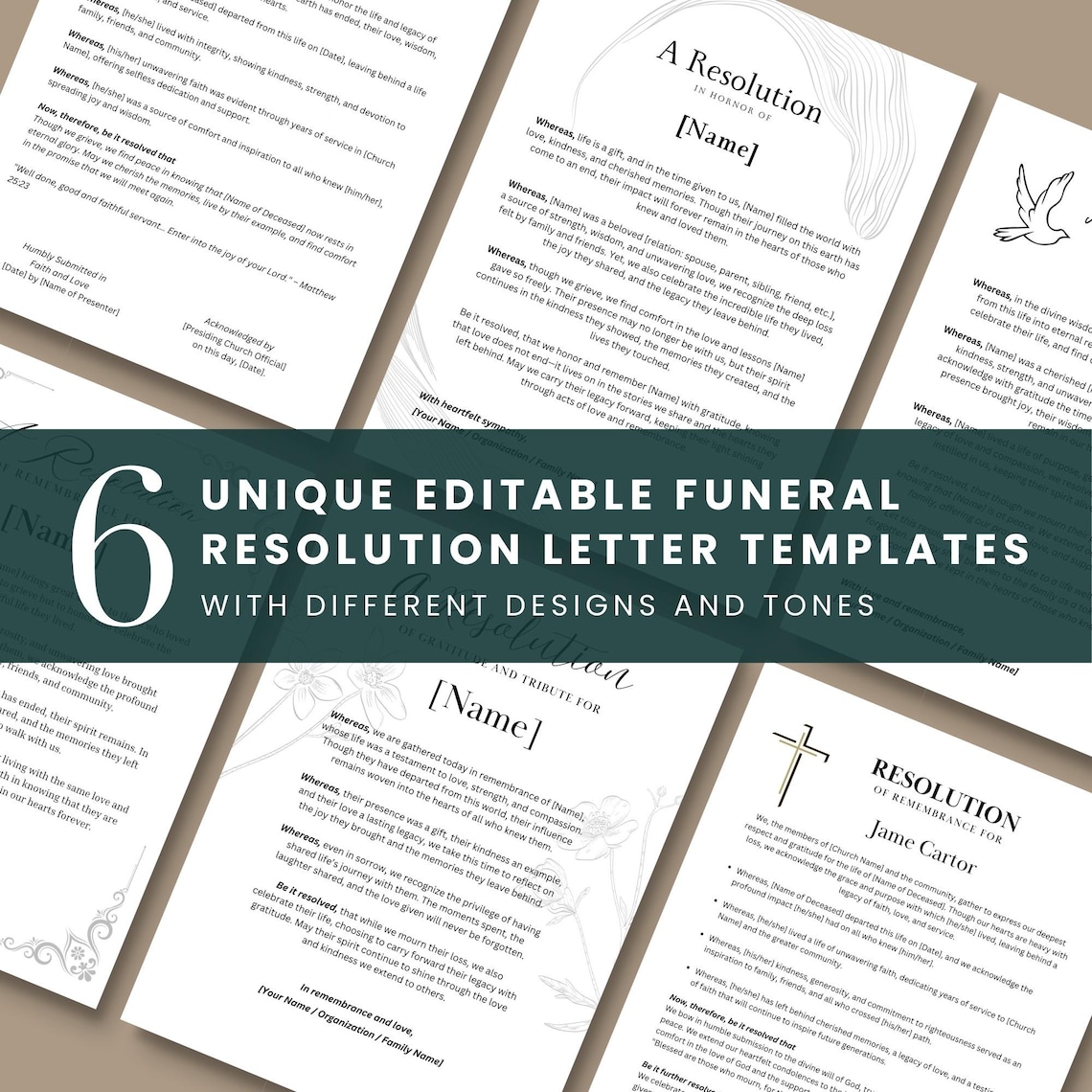 Funeral Resolution Letter Bundle, Memorial Resolution, in Loving Memory ...