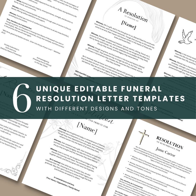 Funeral Resolution Letter Bundle, Memorial Resolution, in Loving Memory ...
