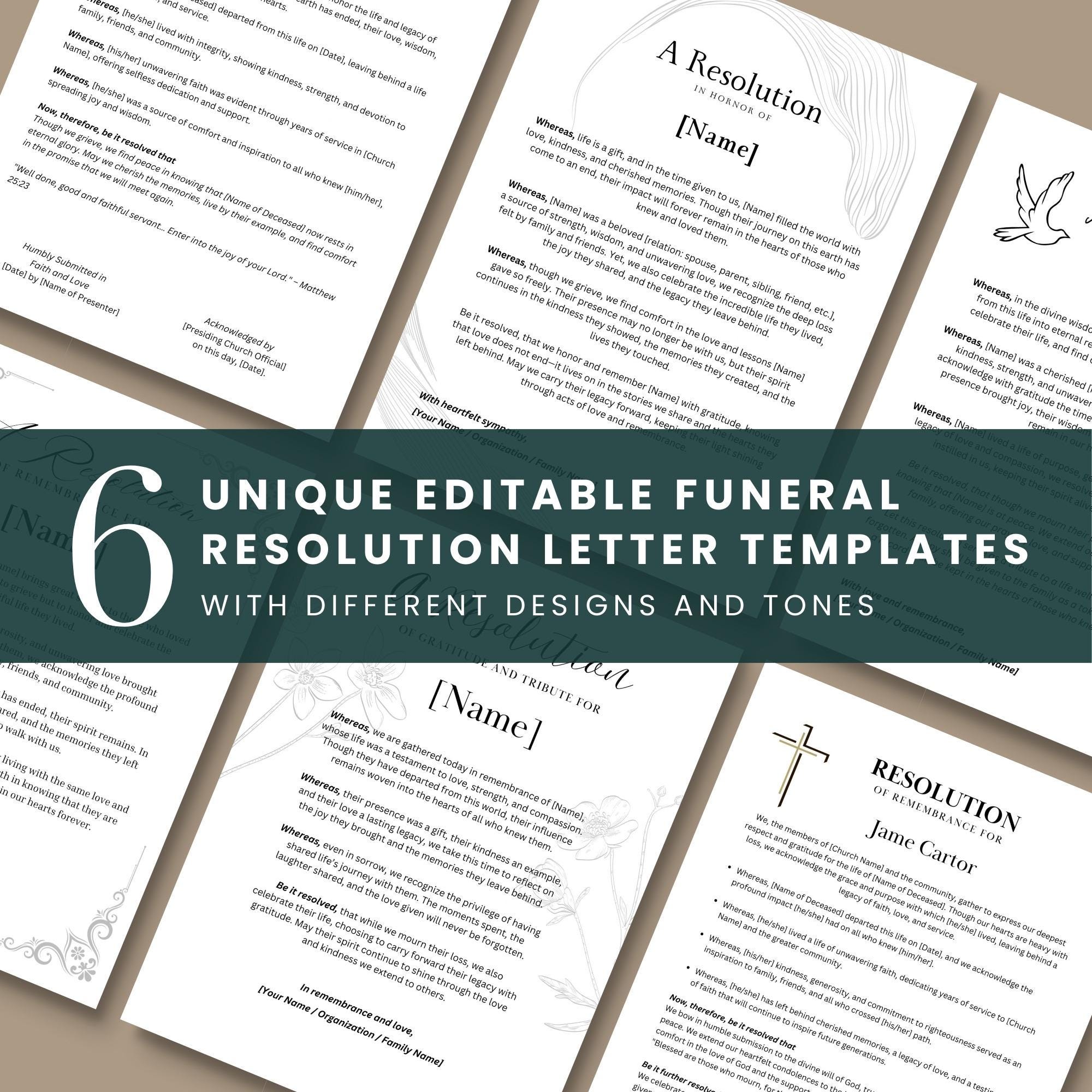 Funeral Resolution Letter Bundle, Memorial Resolution, in Loving Memory ...