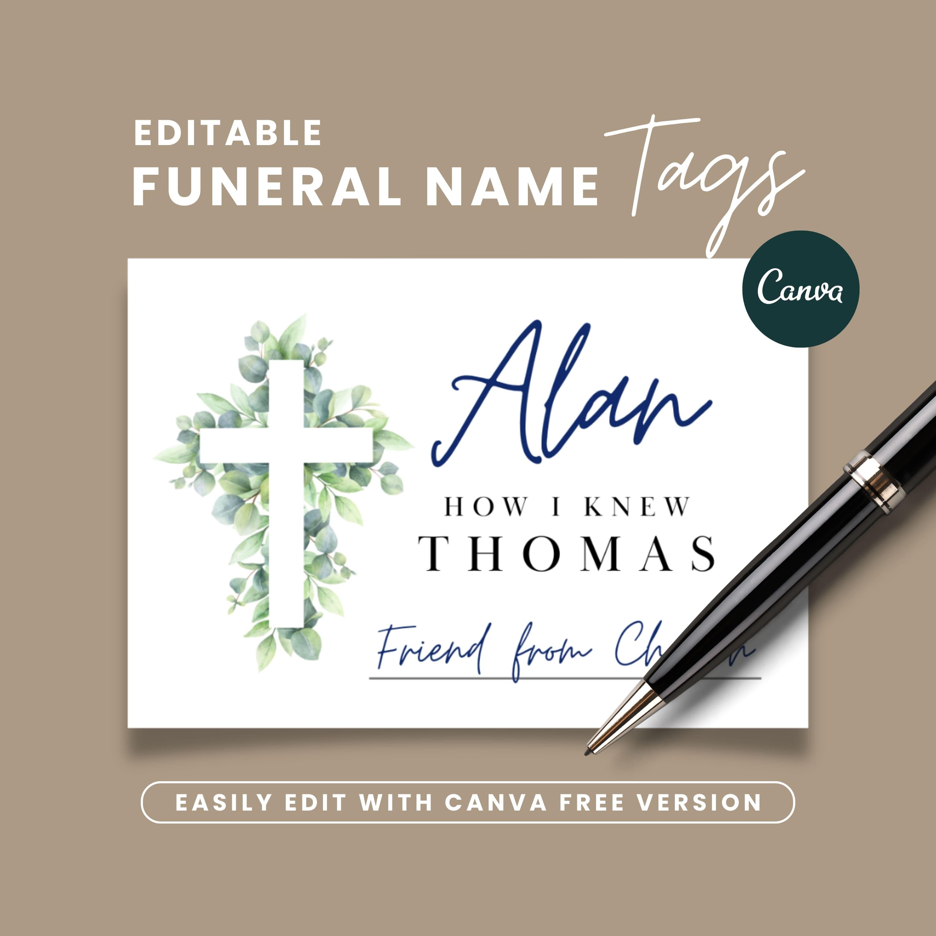 Funeral Name Tags, Celebration of Life Customized Name Badge, Memorial ...