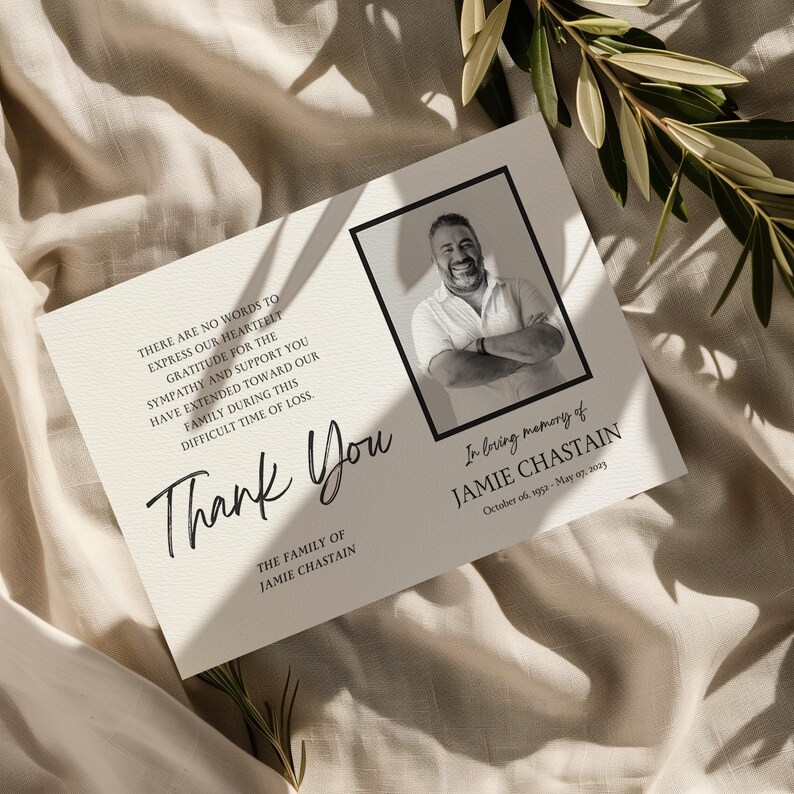 Minimal Memorial Thank You Card Template, Simple Funeral Thank You Card ...