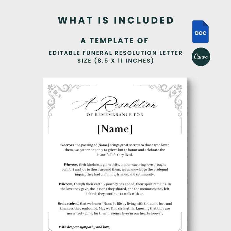 Funeral Resolution Letter, Memorial Resolution, in Loving Memory ...