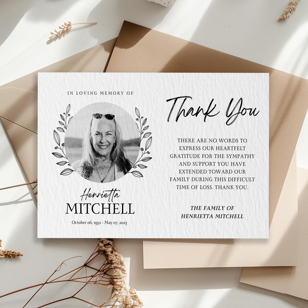 Minimal Memorial Thank You Card Template, Simple Funeral Thank You Card ...