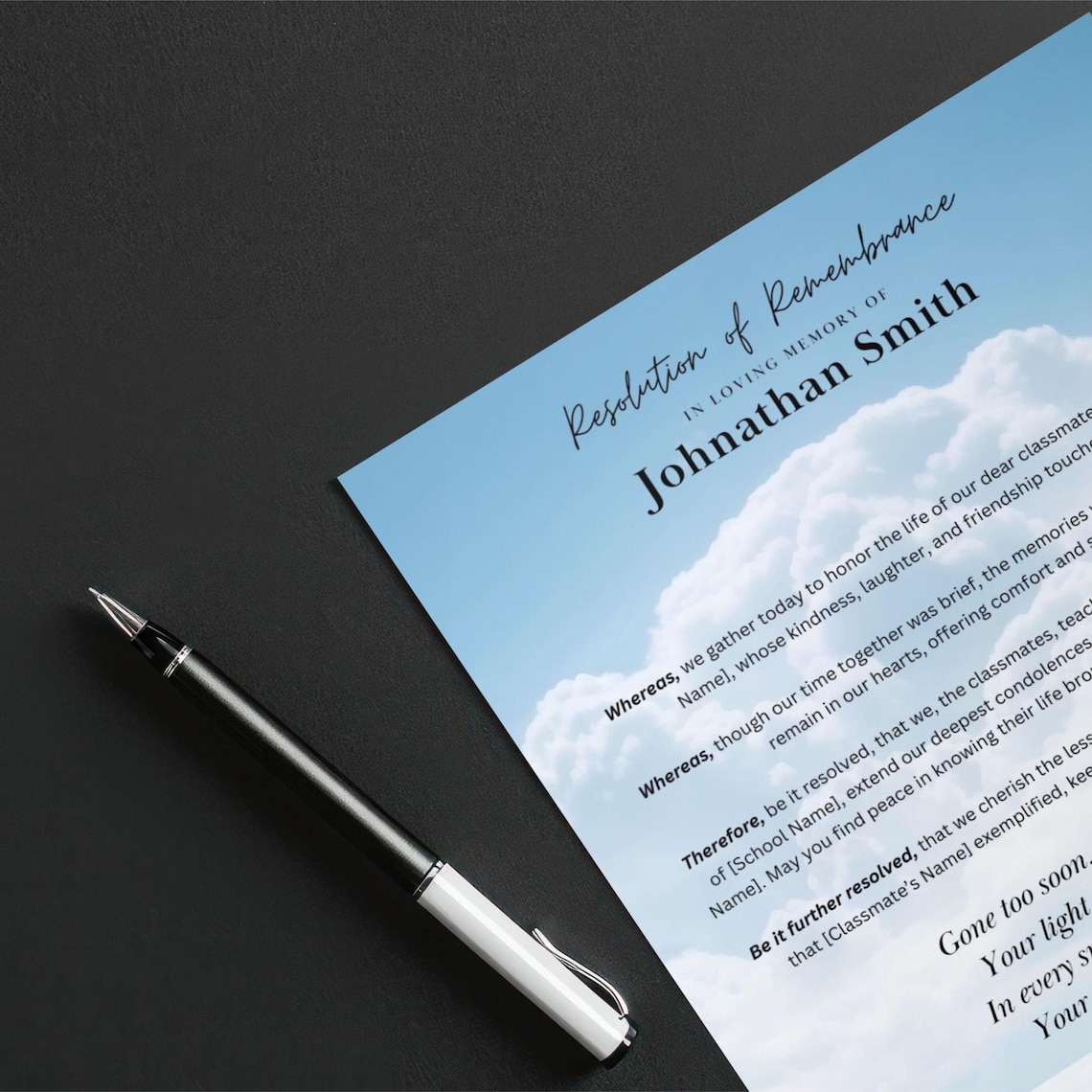 Funeral Resolution Letter for Classmate, Memorial Resolution for Friend ...