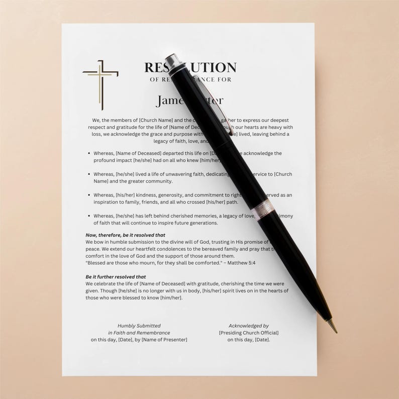 Funeral Resolution Letter, Memorial Resolution, in Loving Memory ...