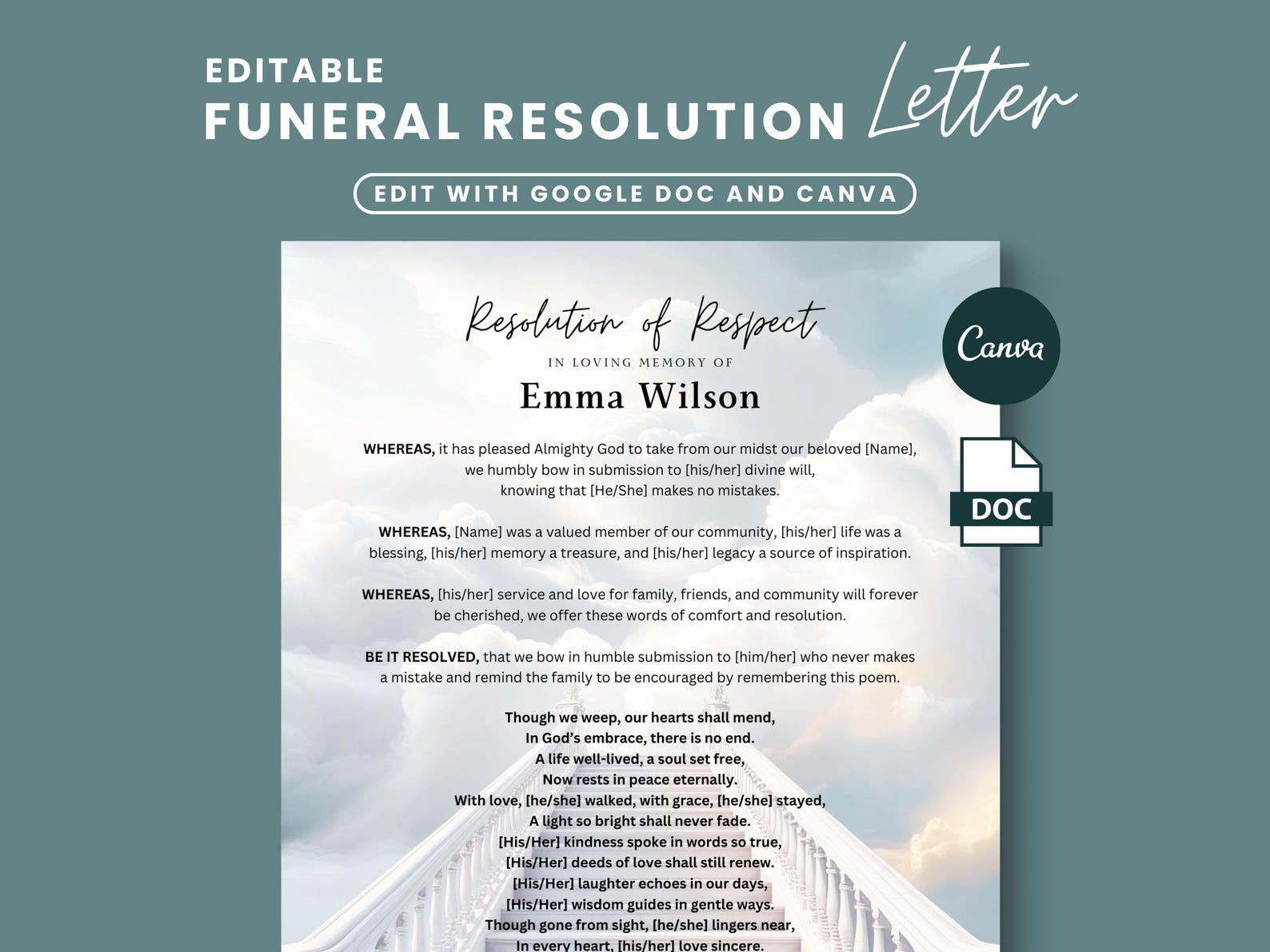 Funeral Resolution Letter, Memorial Resolution, in Loving Memory ...