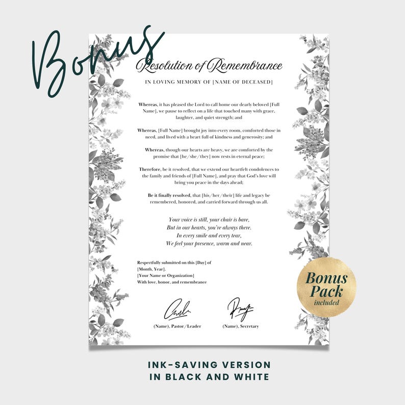 Funeral Resolutions for Black Churches, Memorial Resolution, in Loving ...