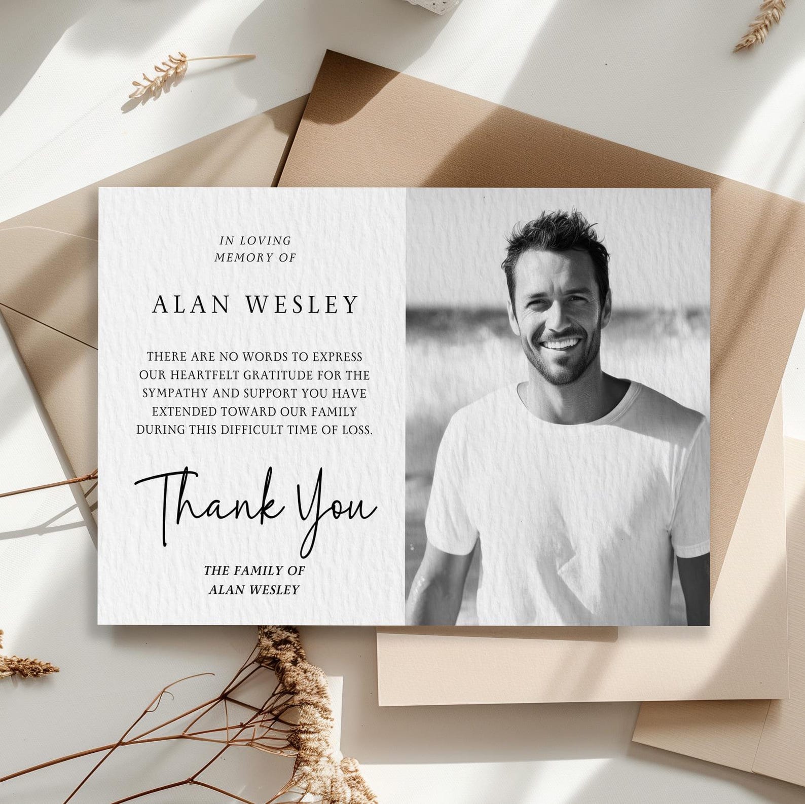 Minimal Memorial Thank You Card Template, Simple Funeral Thank You Card ...