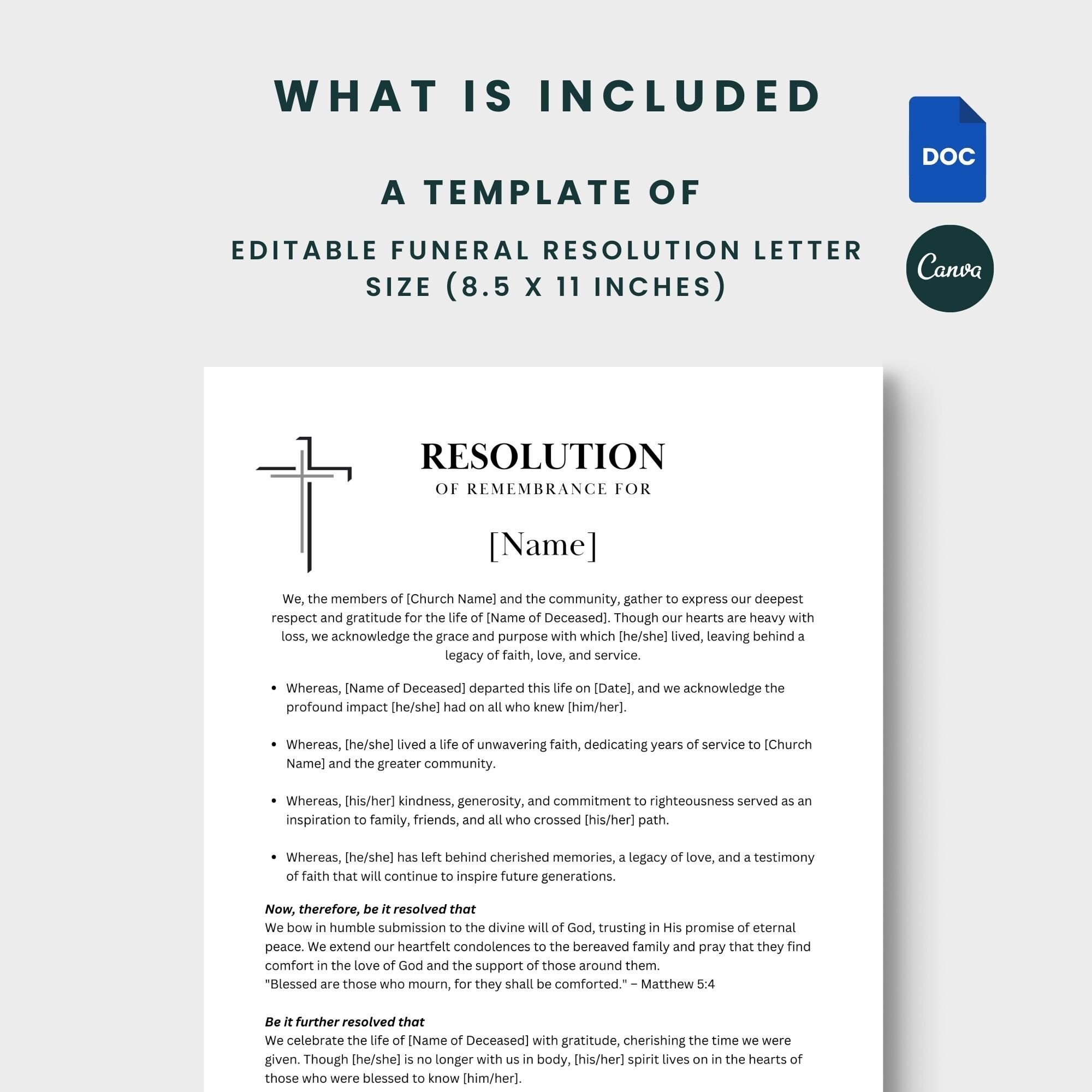 Funeral Resolution Letter, Memorial Resolution, in Loving Memory ...