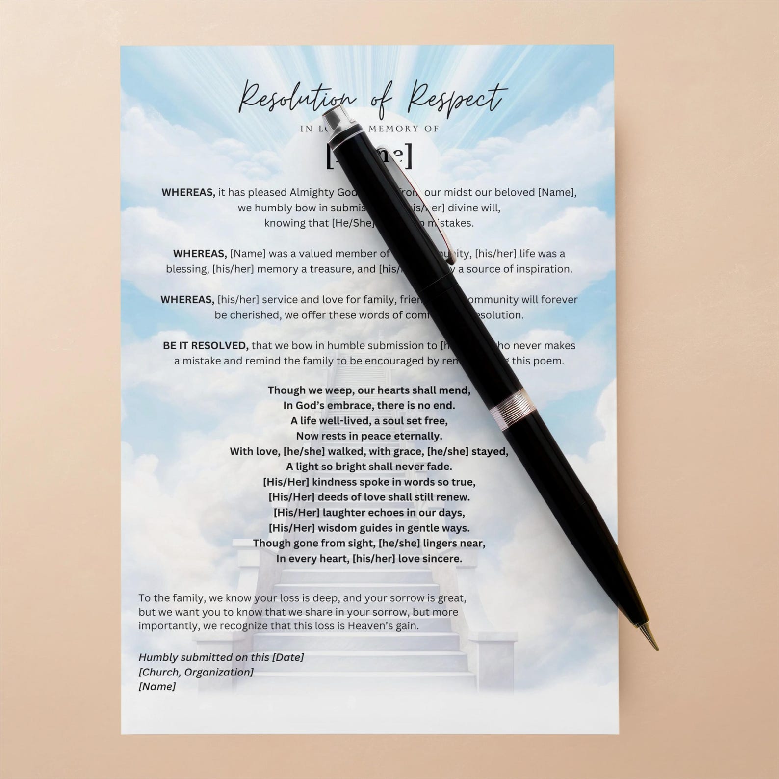 Funeral Resolution Letter, Memorial Resolution, in Loving Memory ...