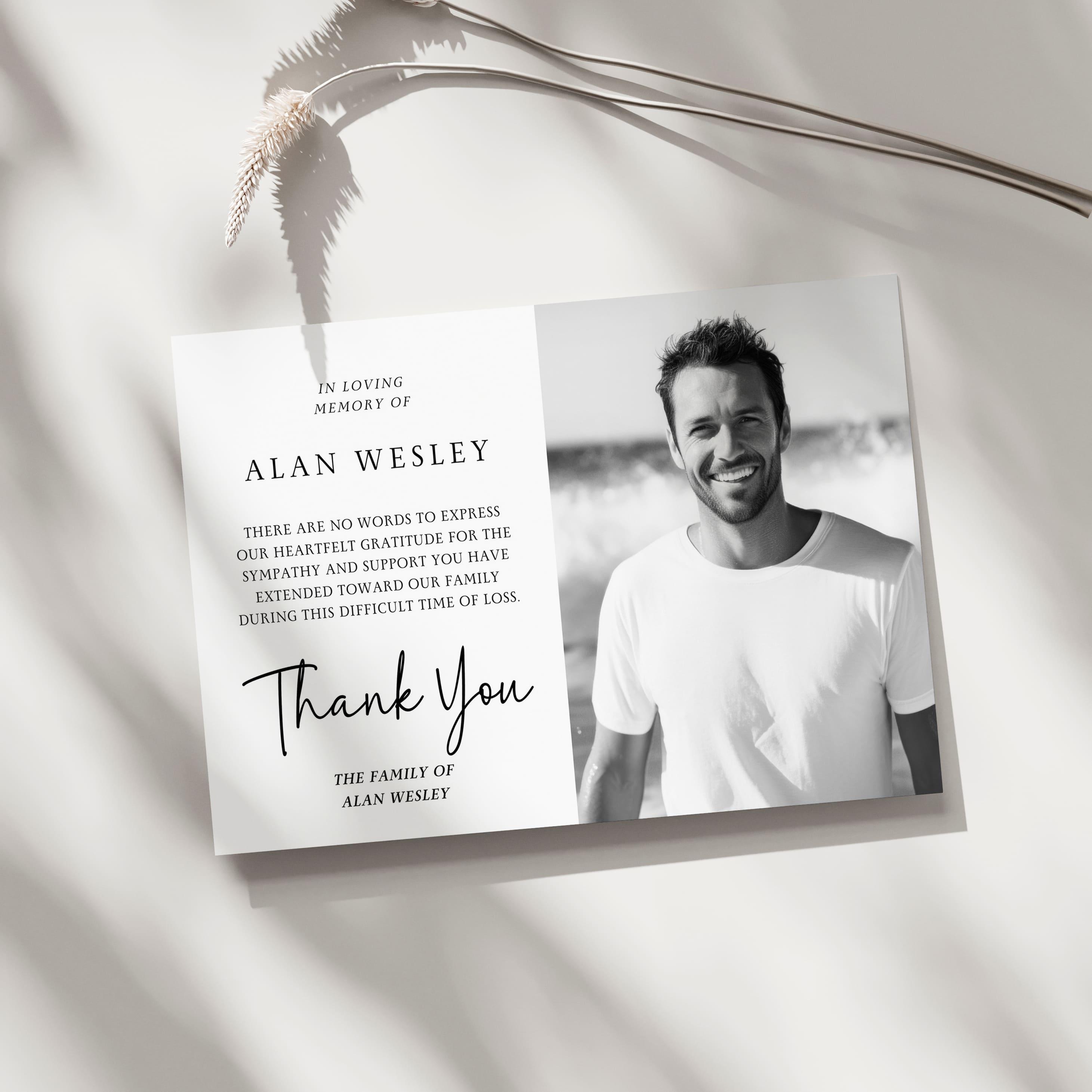 Minimal Memorial Thank You Card Template, Simple Funeral Thank You Card ...