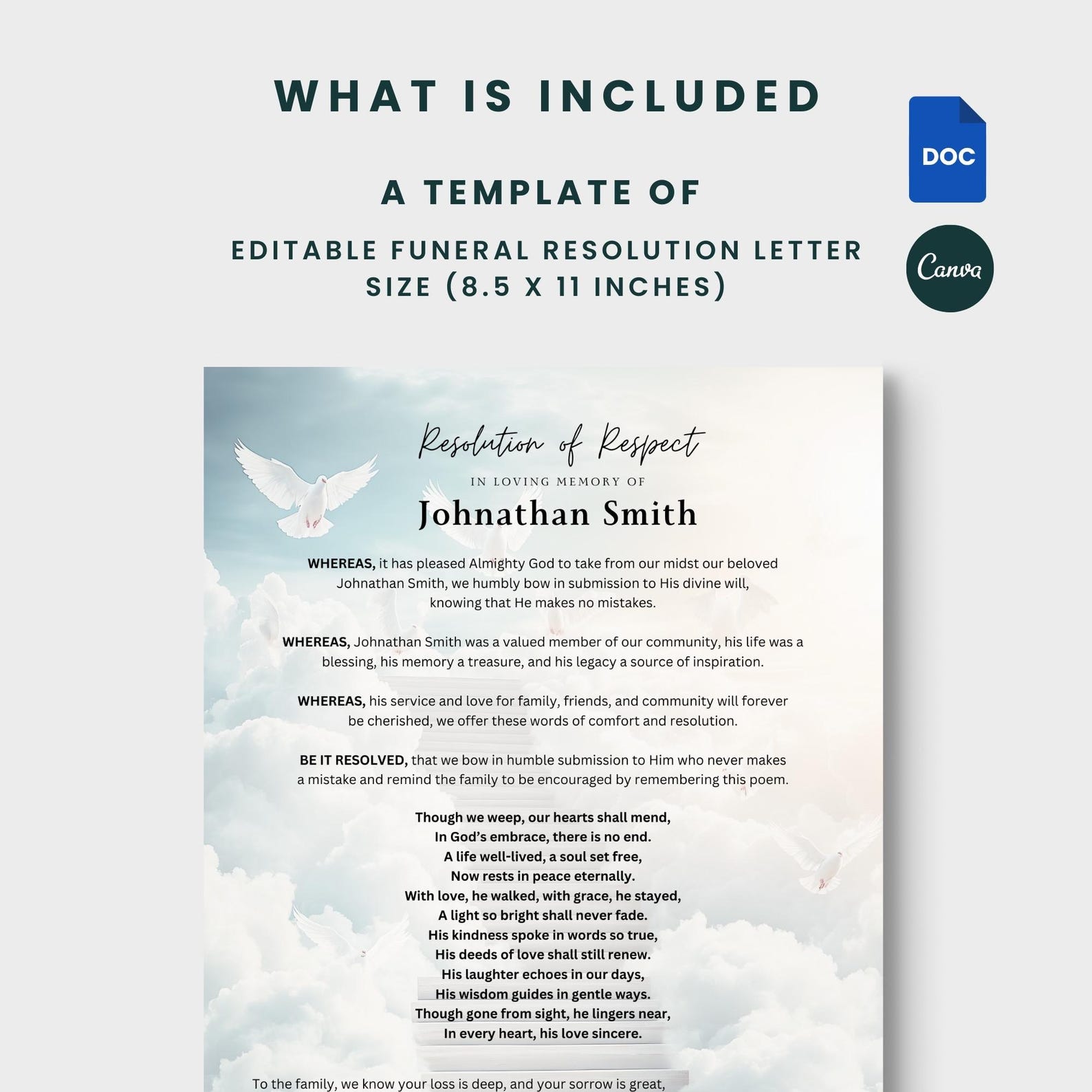 Funeral Resolution Letter, Memorial Resolution, in Loving Memory ...