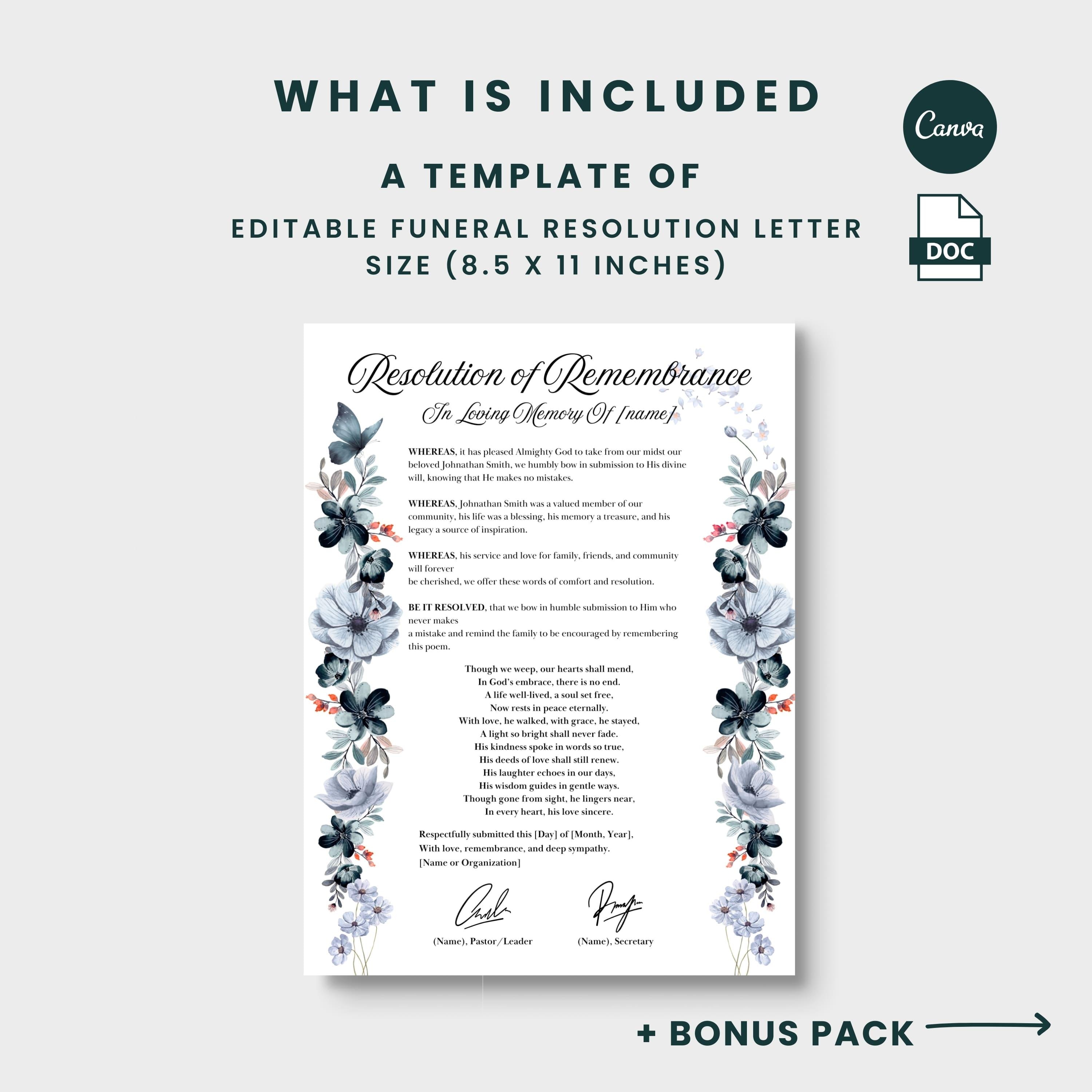 Funeral Resolutions for Black Churches, Memorial Resolution, in Loving ...