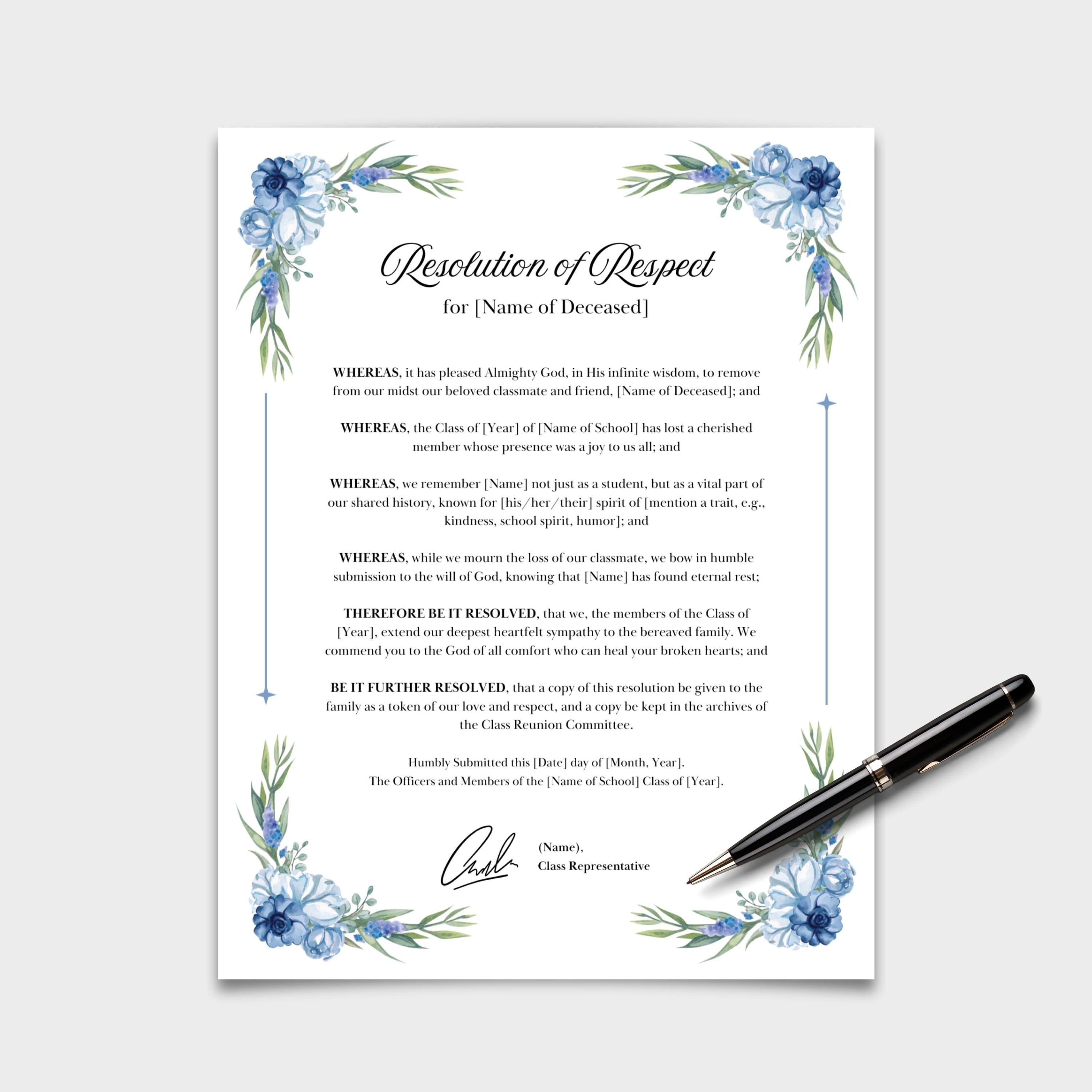 Funeral Resolutions for Classmates, Memorial Resolution, in Loving ...