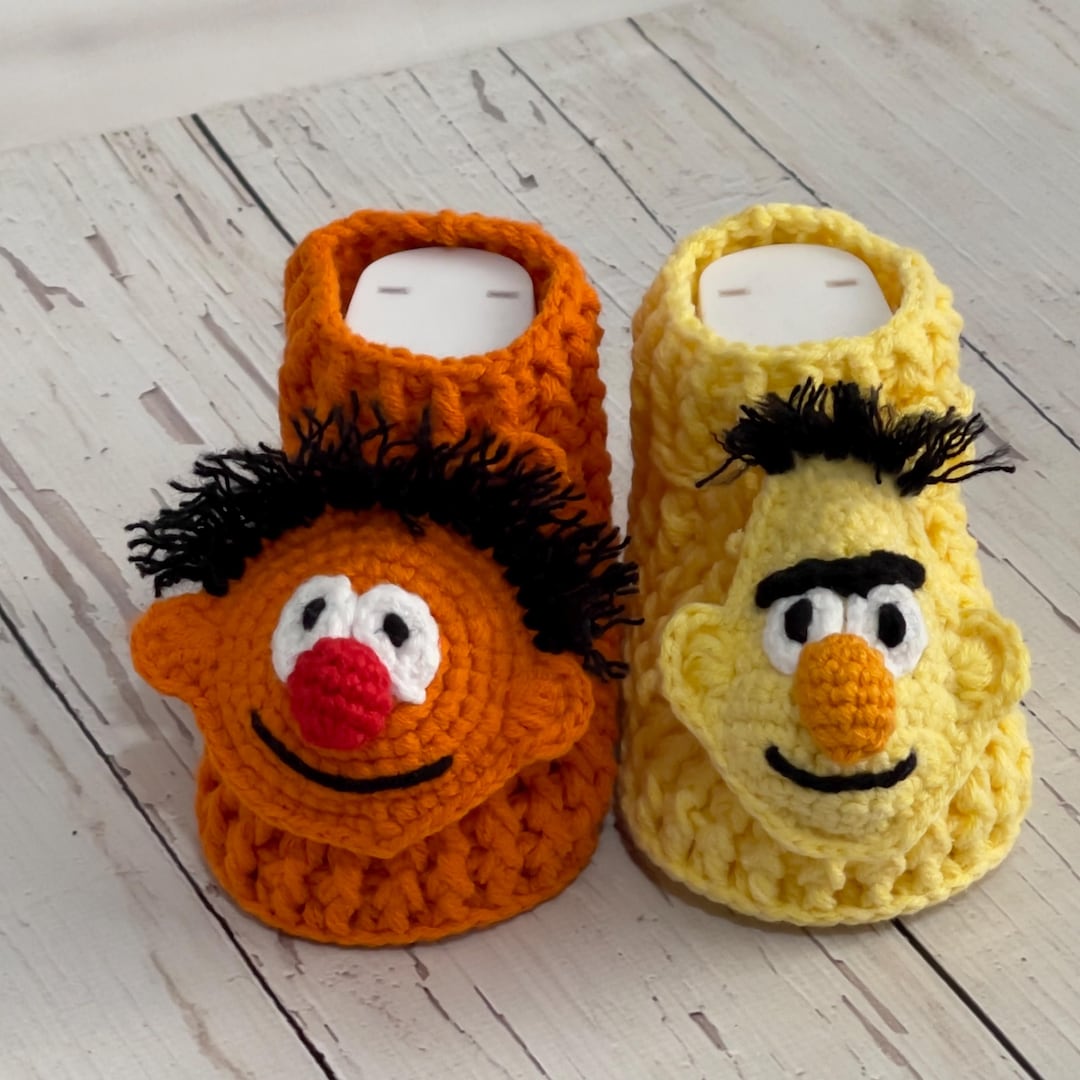 Crochet Bert and Ernie Baby Booties - Sesame Street Baby Shower Gift ...