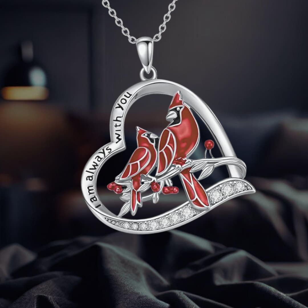 Red Cardinal Heart Necklace for Women Necklace 925 Sterling Silver ...