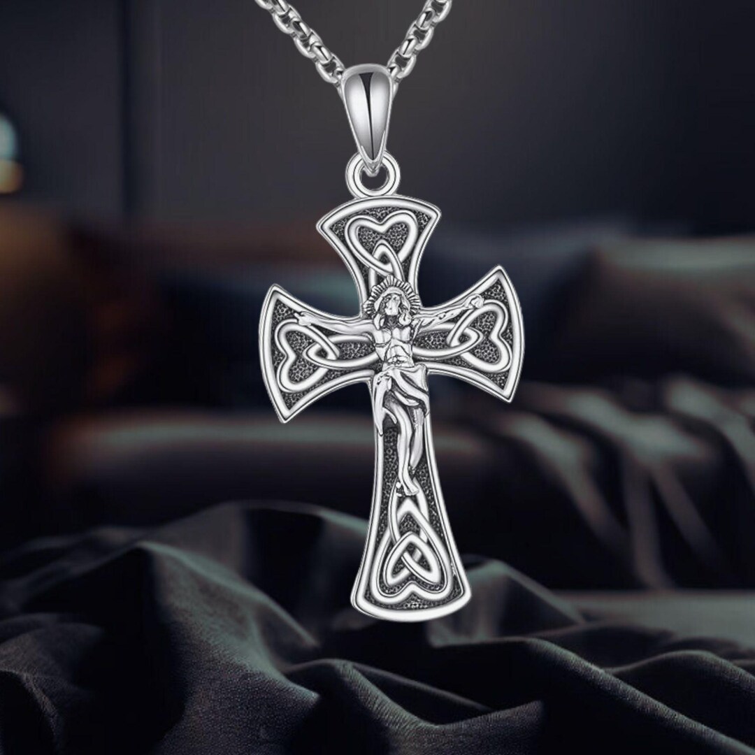 Jesus Cross Pendant Necklace Sterling Silver Celtic Knot Cross Necklace ...