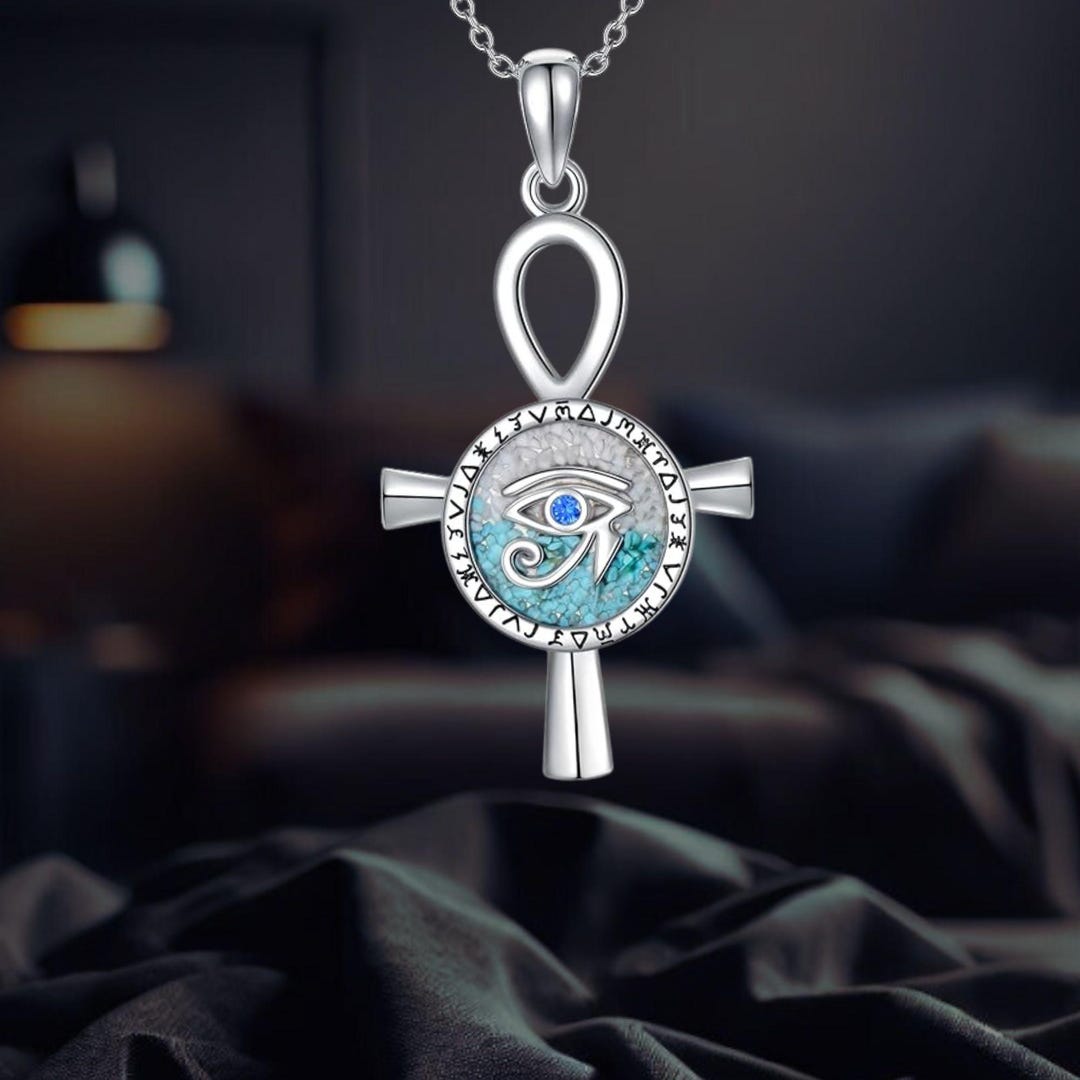 Eye of Horus Ankh Cross Pendant Necklace for Women 925 Sterling Silver ...